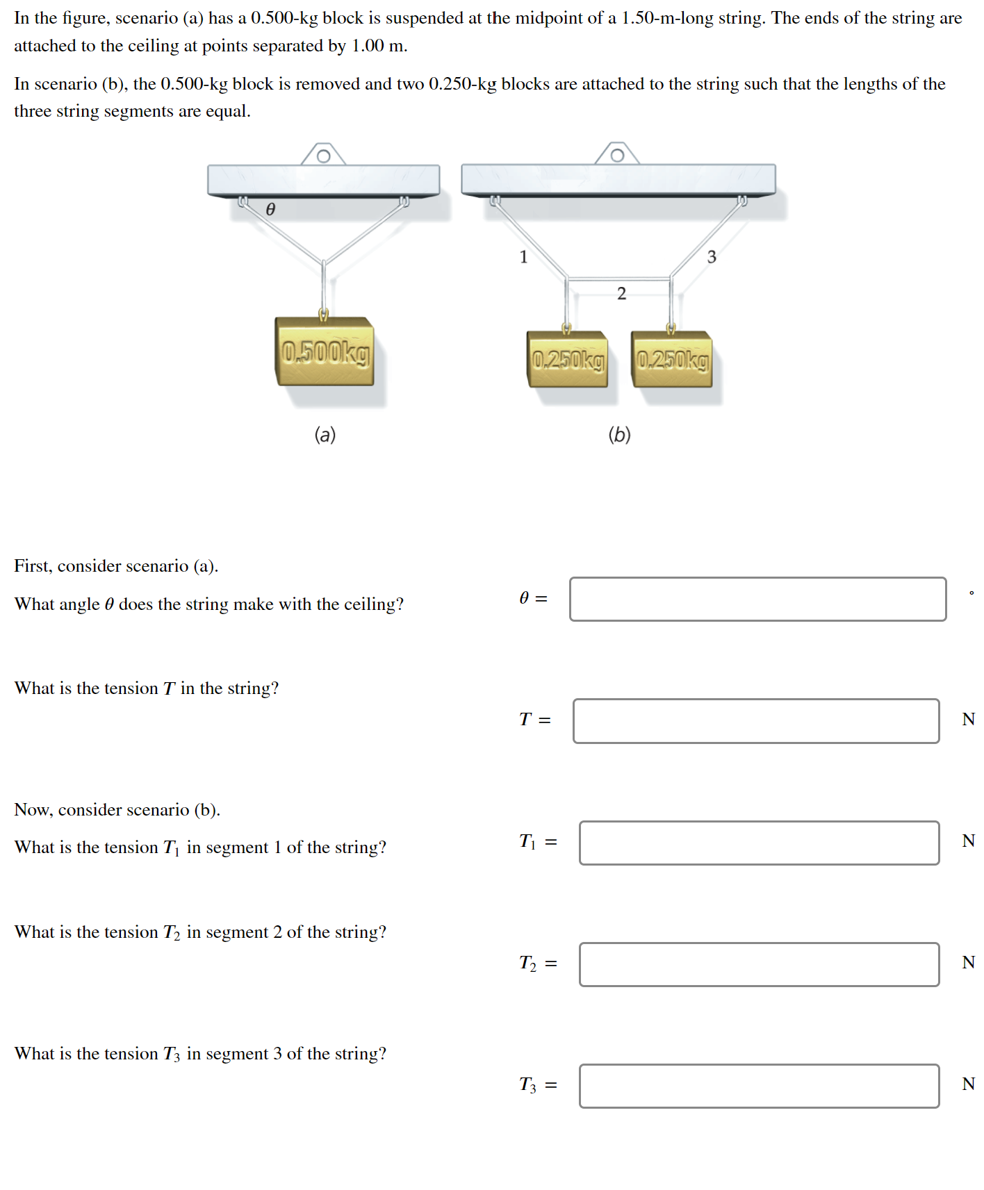 Solved In the figure, scenario (a) ﻿has a 0.500-kg ﻿block is | Chegg.com