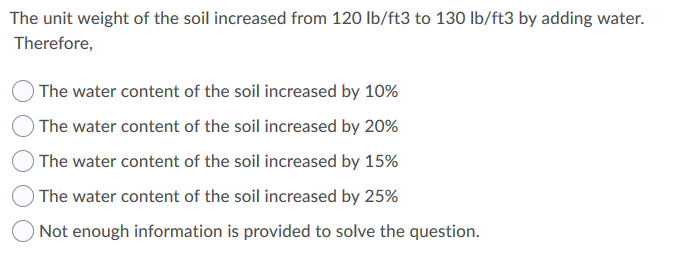 Solved The unit weight of the soil increased from 120 lb/ft3 | Chegg.com