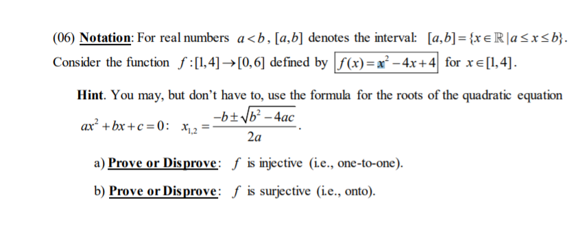 Solved (06) Notation: For real numbers a[0,6] defined by | Chegg.com