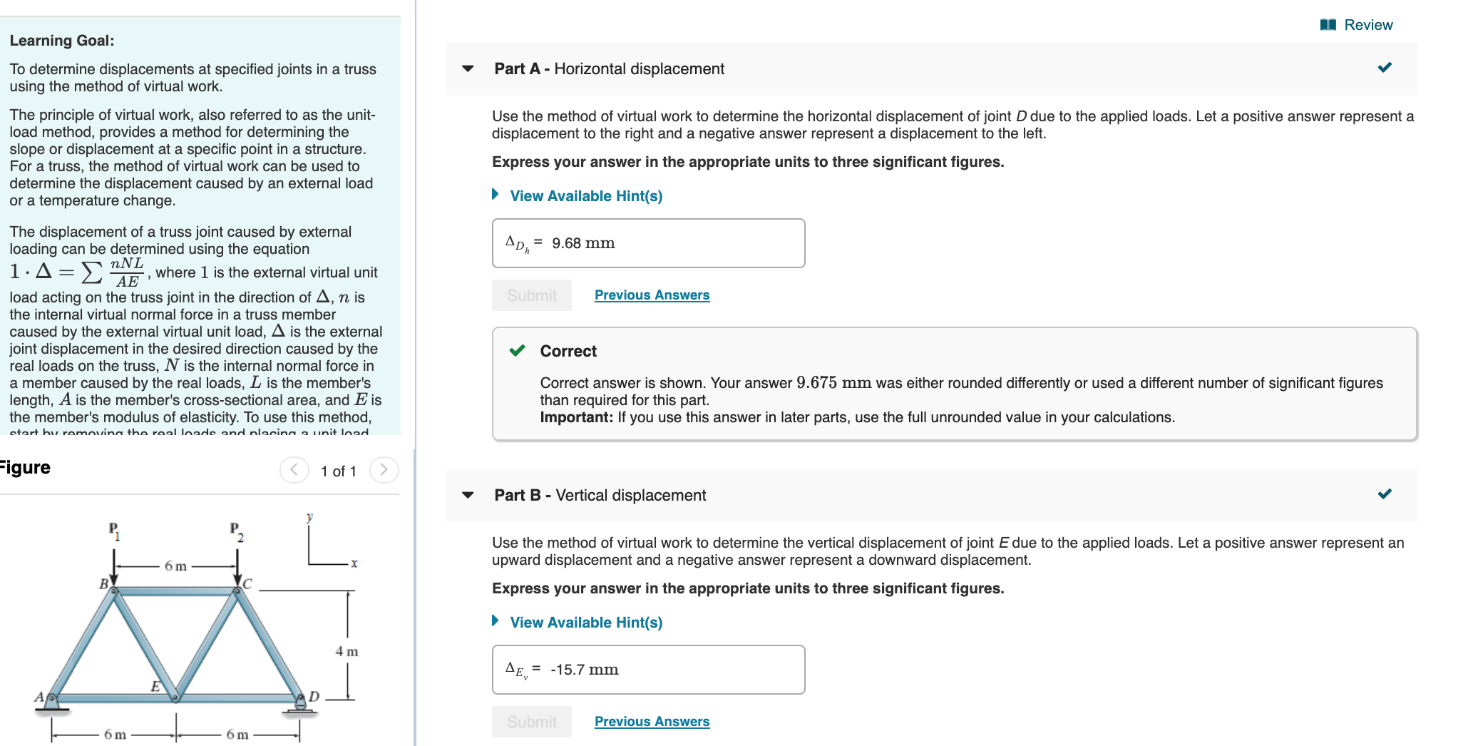 Solved A Review Learning Goal: To determine displacements at | Chegg.com