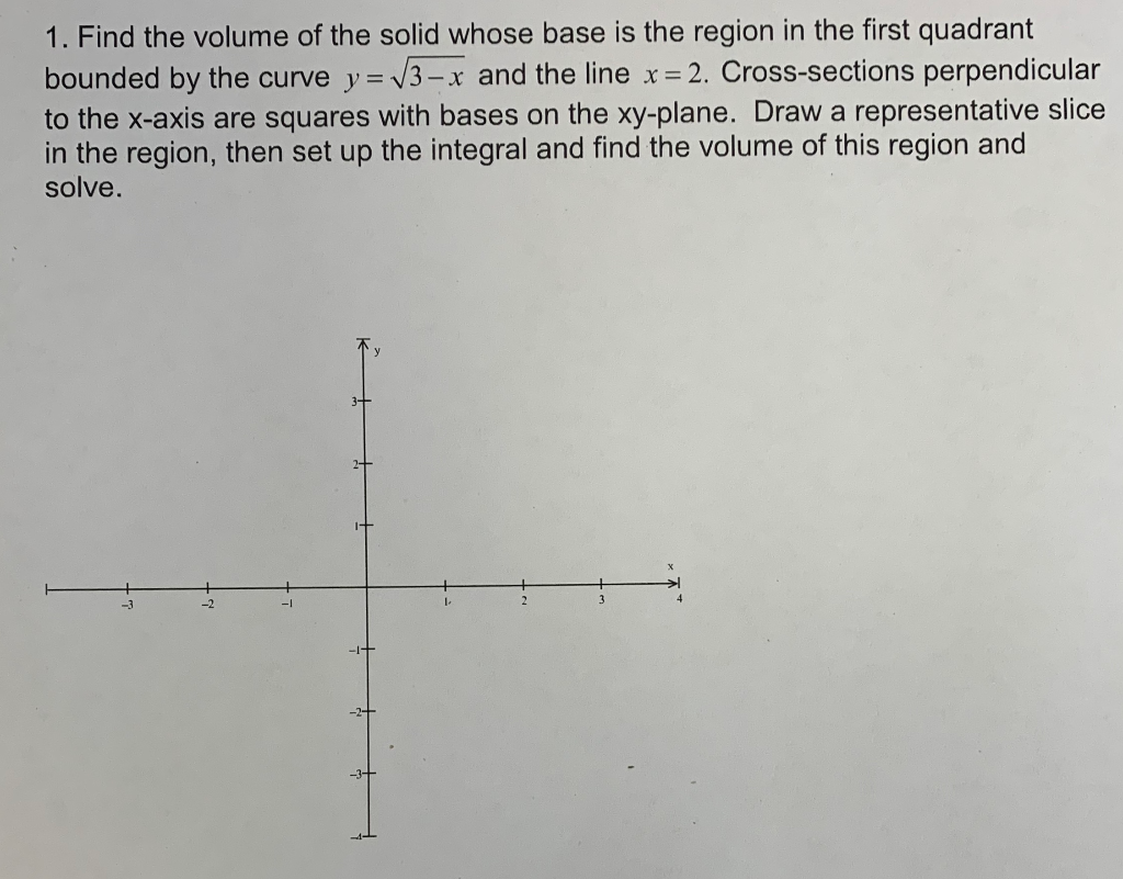 Solved 1. Find the volume of the solid whose base is the | Chegg.com