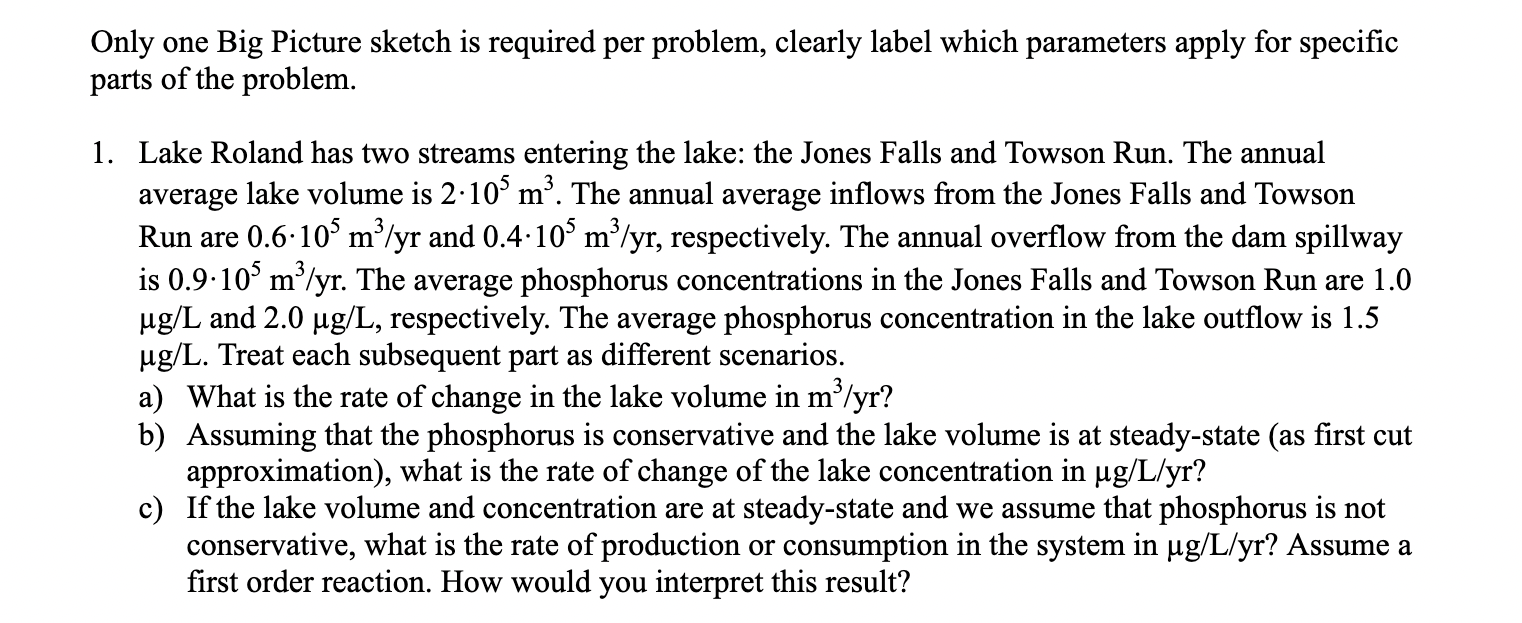 Solved Only one Big Picture sketch is required per problem, | Chegg.com