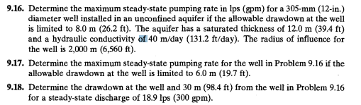 Solved 9.16. Determine the maximum steady-state pumping rate | Chegg.com