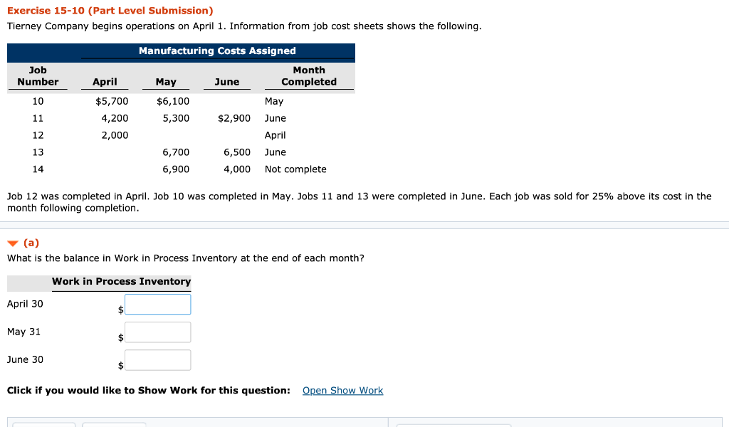 Solved Exercise 15-10 (Part Level Submission) Tierney | Chegg.com