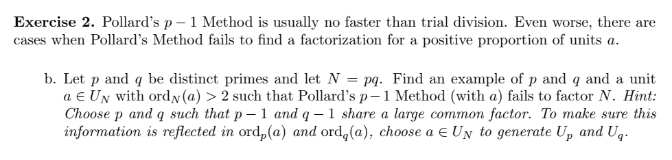 Exercise 2. Pollard's p- 1 Method is usually no | Chegg.com