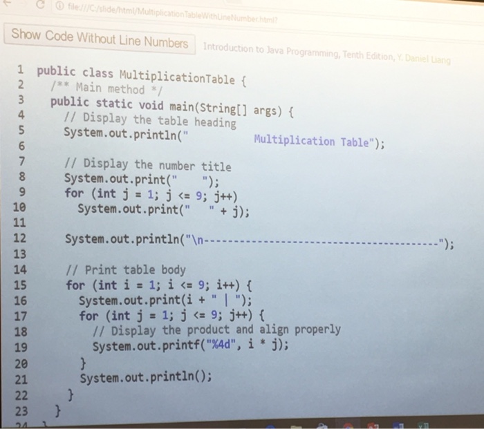 Solved public class MultiplicationTable { /** Main method */ | Chegg.com