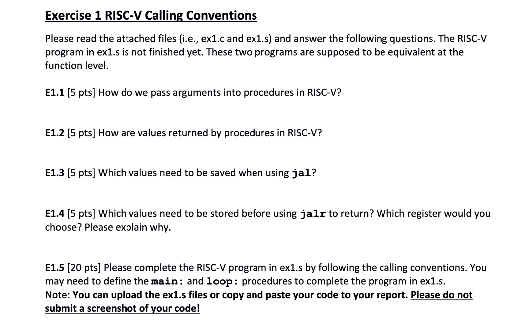 Solved Exercise 1 RISC-V Calling Conventions Please read the | Chegg.com