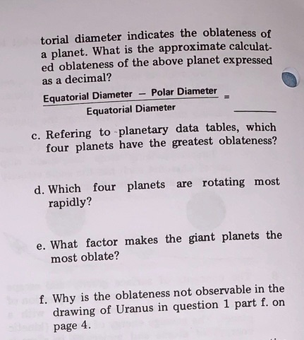 Solved 10. Oblateness is a simple planetary property that | Chegg.com