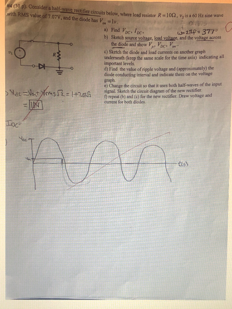 Solved N4 (30p). Consider a half-wave rectifier circuits | Chegg.com