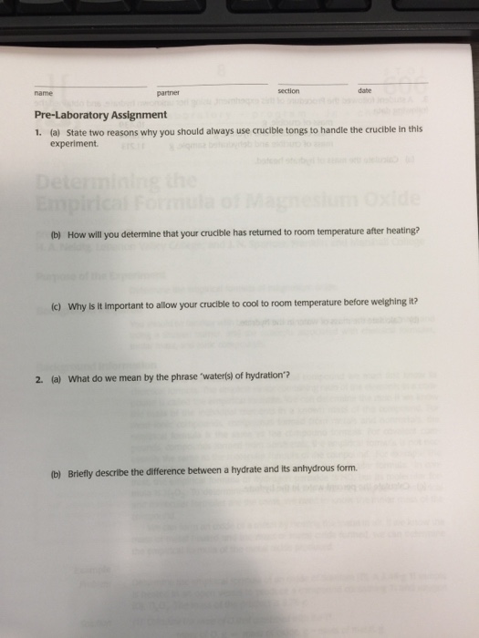 Solved section date partner Pre-Laboratory Assignment 1. (a) | Chegg.com