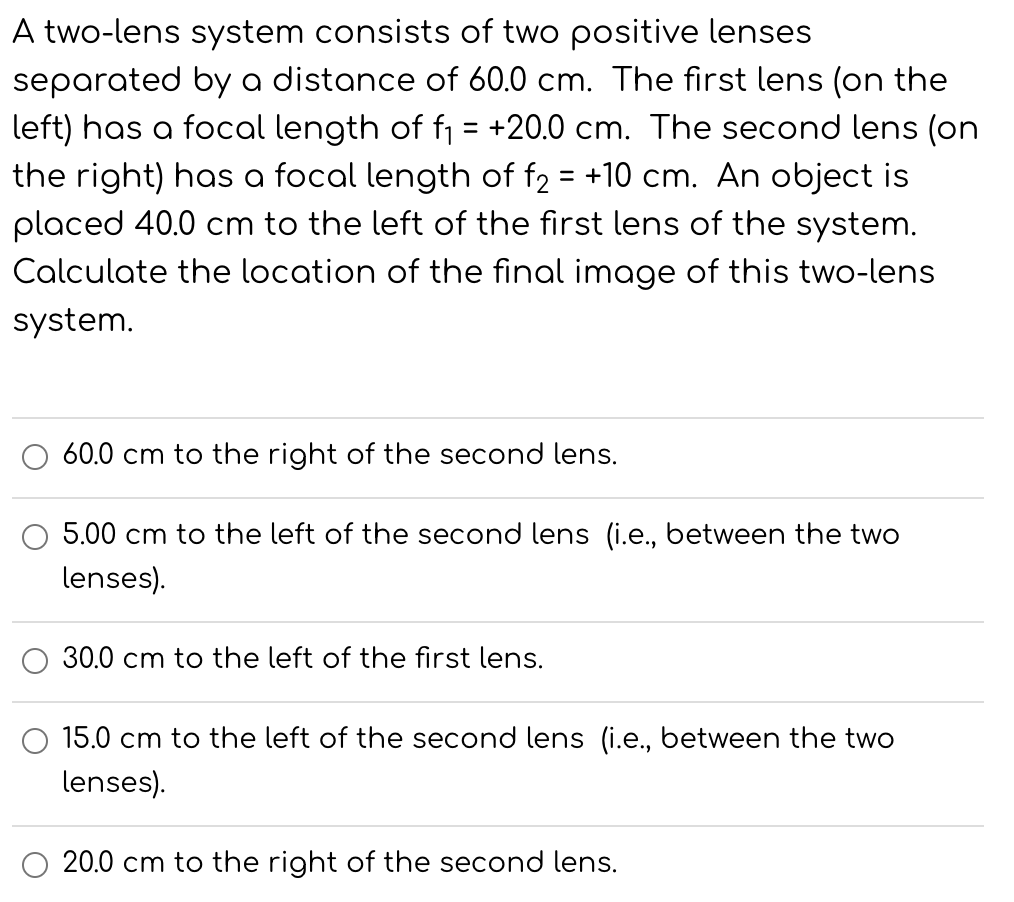Solved A two-lens system consists of two positive | Chegg.com