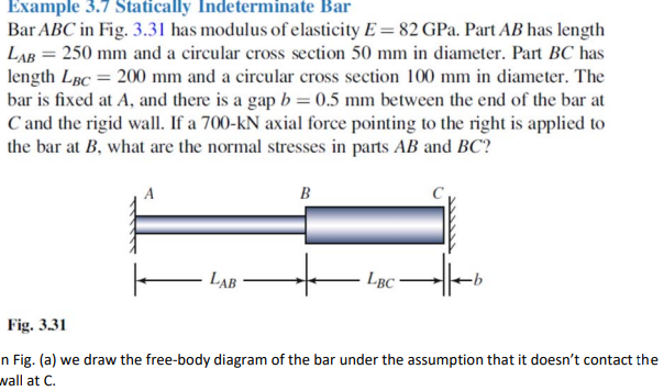 Solved Example 3.7 Statically Indeterminate Bar Bar ABC in | Chegg.com