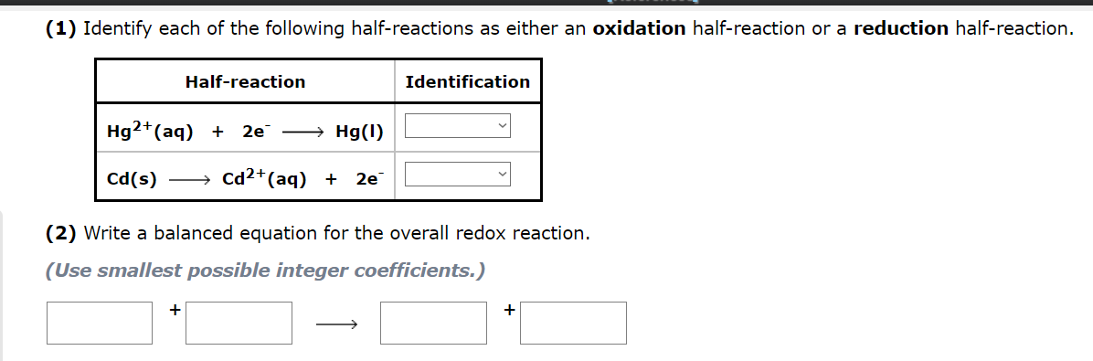 Solved (2) Write a balanced equation for the overall redox | Chegg.com