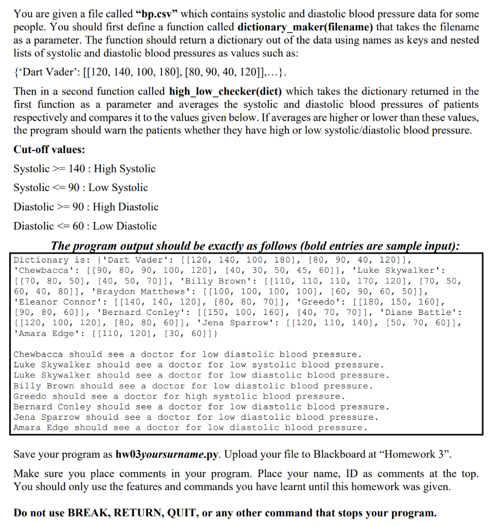 Solved You are given a file called "bp.csv" which contains | Chegg.com
