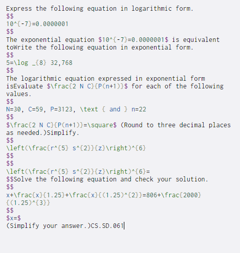 Solved Express the following equation in logarithmic form. | Chegg.com