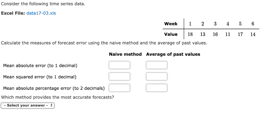 Solved Consider the following time series data. Excel File: | Chegg.com