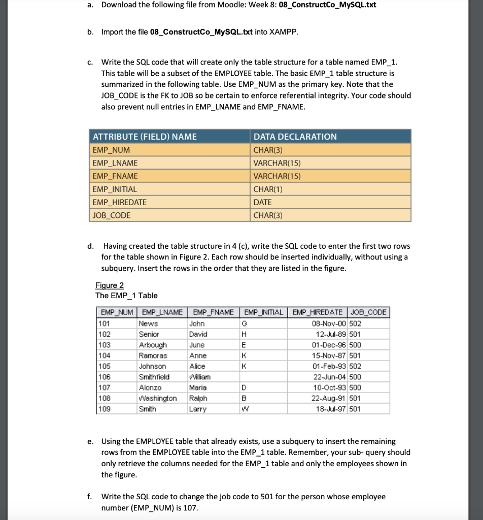 Solved 4. The ConstructCo database stores data for a | Chegg.com