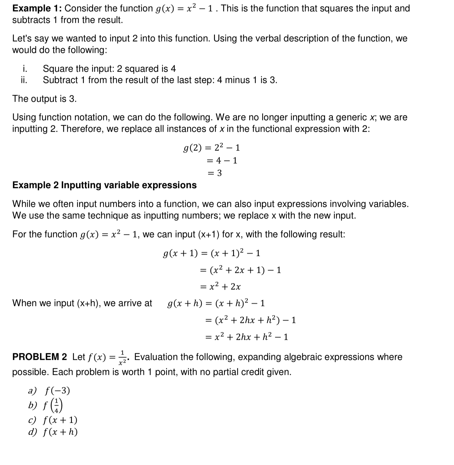 Solved Example 1: Consider the function g(x)=x2−1. This is | Chegg.com
