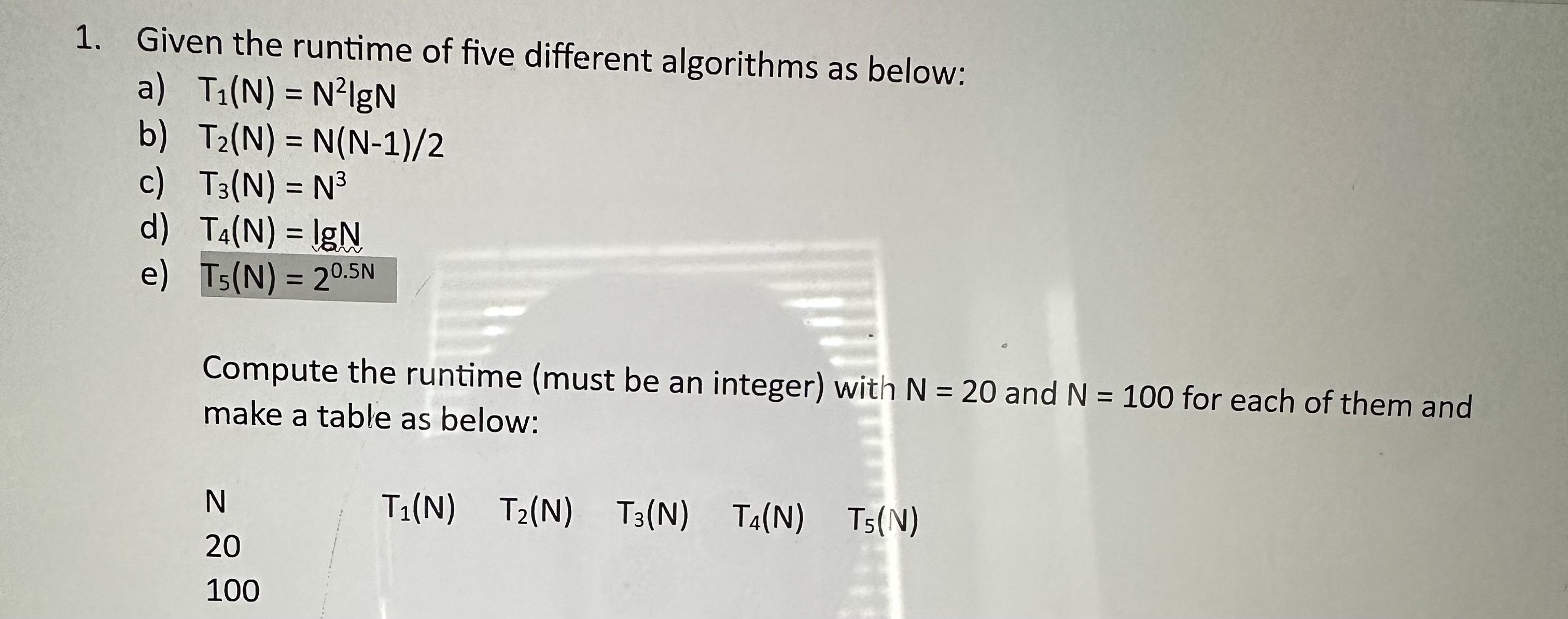Solved Given the runtime of five different algorithms as | Chegg.com Solved Given the runtime of five different algorithms as | Chegg.com