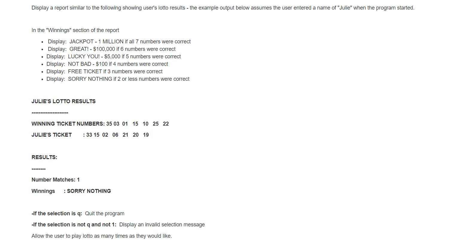 Solved Program - Lottery Checker You're going to write a | Chegg.com
