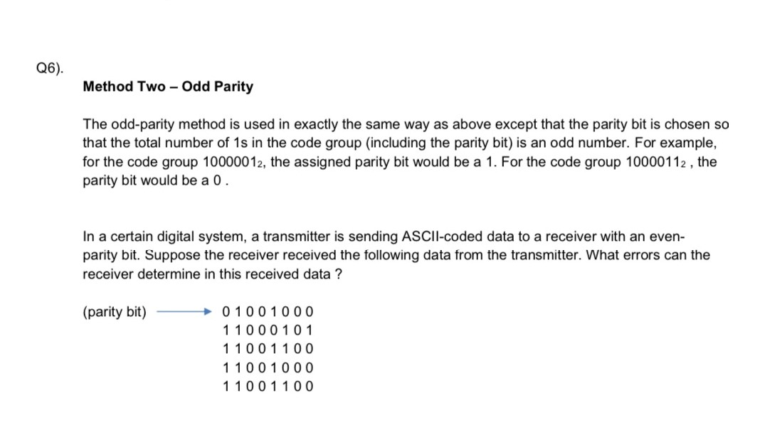 Solved Q6). A simple method of detecting errors in | Chegg.com