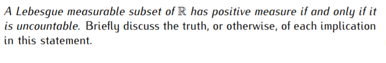 Solved A Lebesgue measurable subset of R has positive | Chegg.com