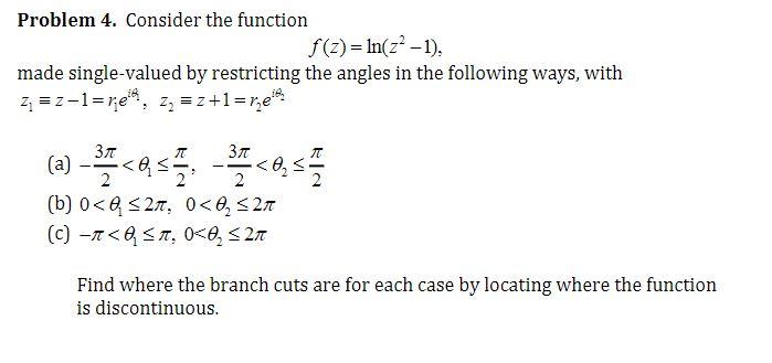 Solved Problem 4. Consider the function f(z) = ln(22 -1), | Chegg.com