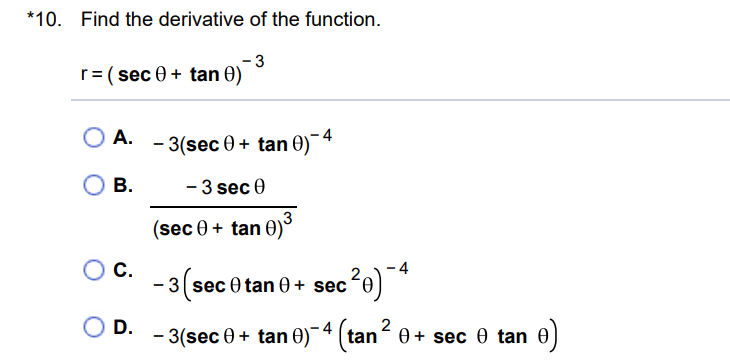 Solved 10. Find the derivative of the function. | Chegg.com