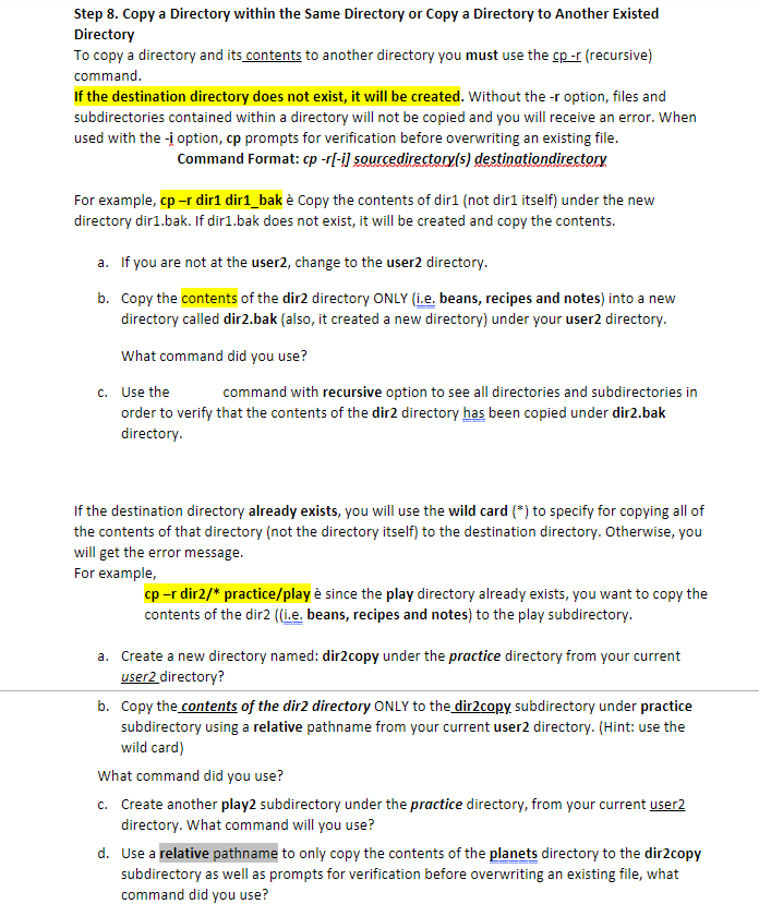 Solved Step 8. Copy a Directory within the Same Directory or | Chegg.com