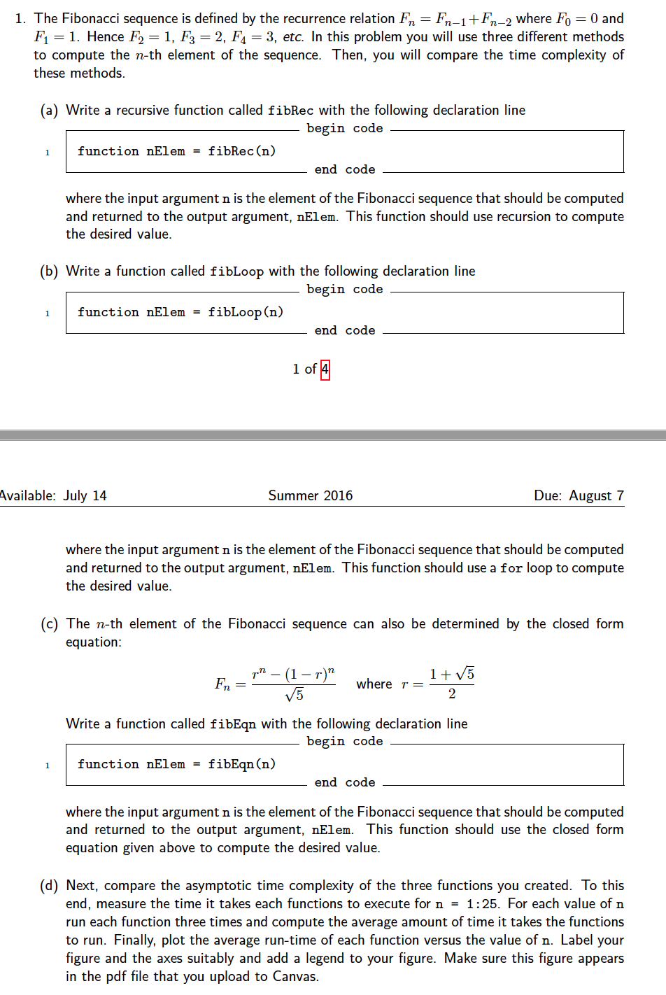 Solved 1 The Fibonacci Sequence Is Defined By The 