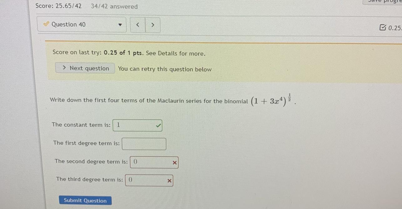 Solved Score on last try: 0.25 of 1 pts. See Details for | Chegg.com