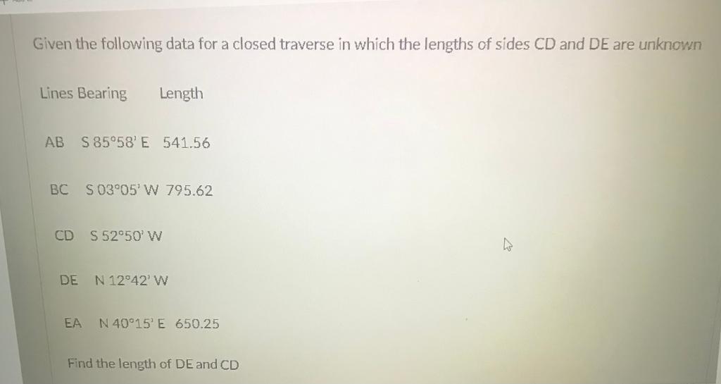 Solved Given the following data for a closed traverse in | Chegg.com