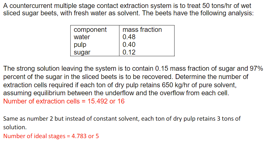 Solved A countercurrent multiple stage contact extraction | Chegg.com