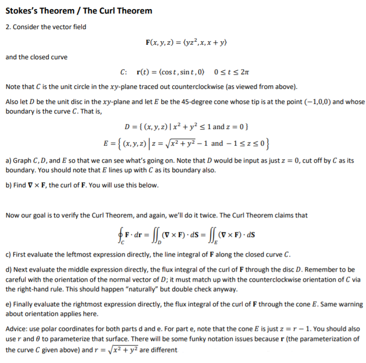 Solved Stokes's Theorem / The Curl Theorem 2. Consider the | Chegg.com
