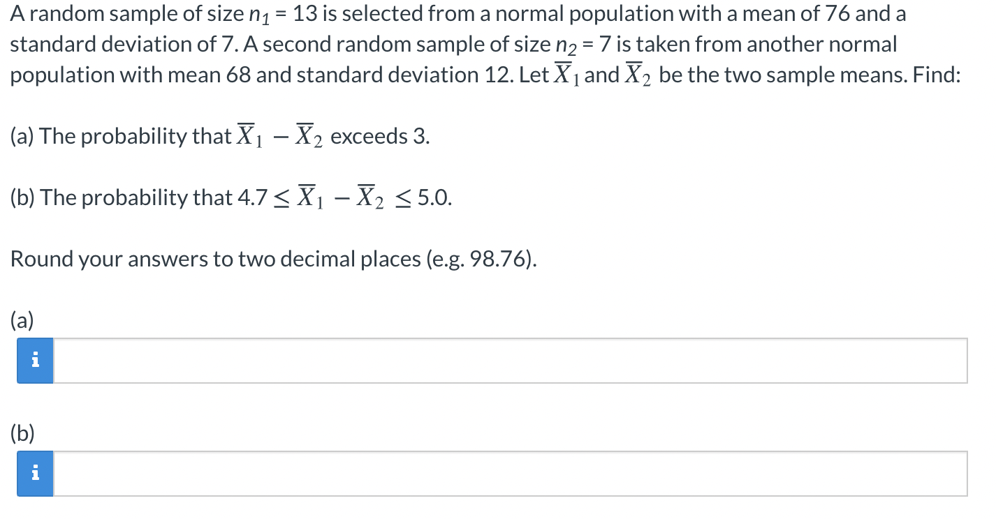 Solved A random sample of size n1 = 13 is selected from a | Chegg.com