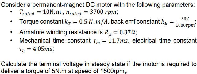 Consider a permanent-magnet DC motor with the | Chegg.com