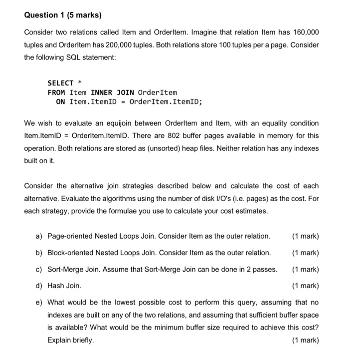 Solved Question 1 (5 marks) Consider two relations called | Chegg.com