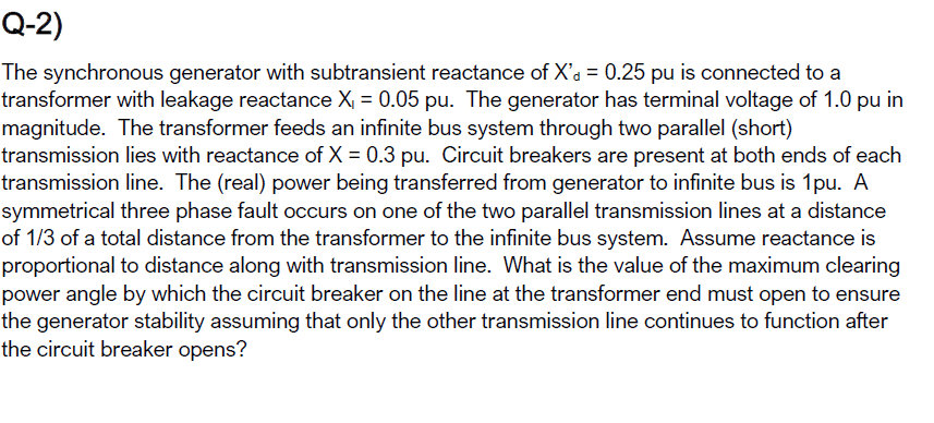 Solved Q 2 The Synchronous Generator With Subtransient
