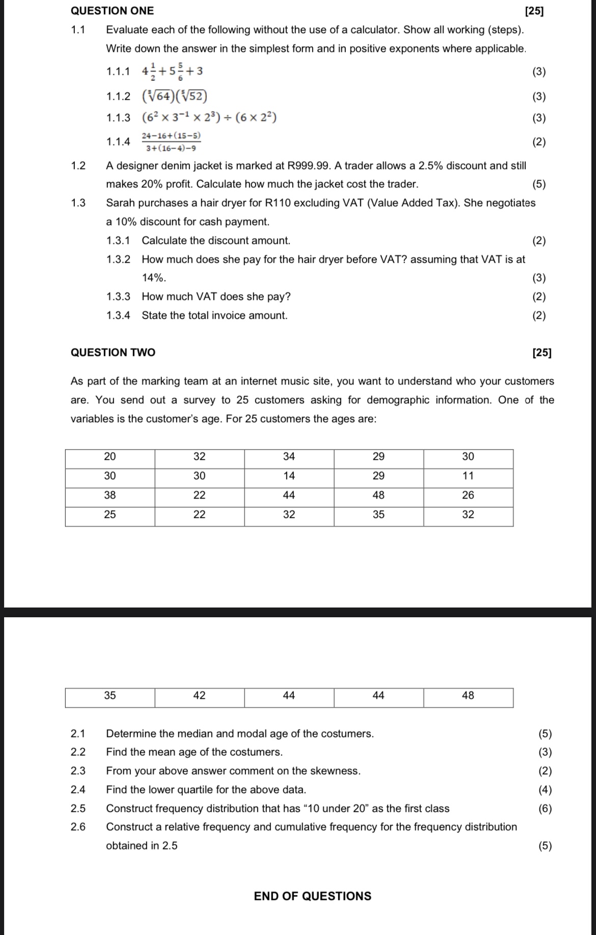 Solved QUESTION ONE [25] 1.1 Evaluate each of the following | Chegg.com