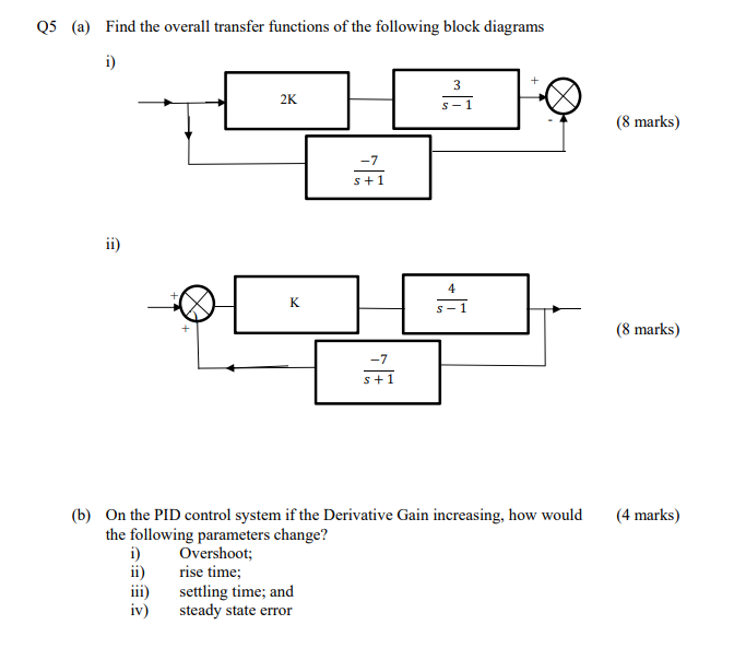 Solved (a) Find the overall transfer functions of the | Chegg.com