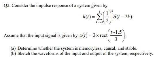Solved Q2. Consider the impulse response of a system given | Chegg.com