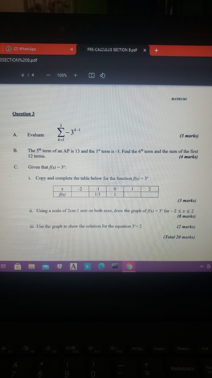 Solved 2 (2) WhatsApp x PRE-CALCULUS SECTION B.pdf + | Chegg.com