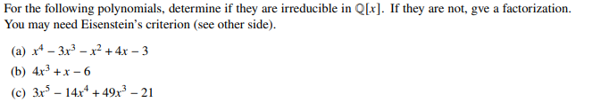Solved For the following polynomials, determine if they are | Chegg.com