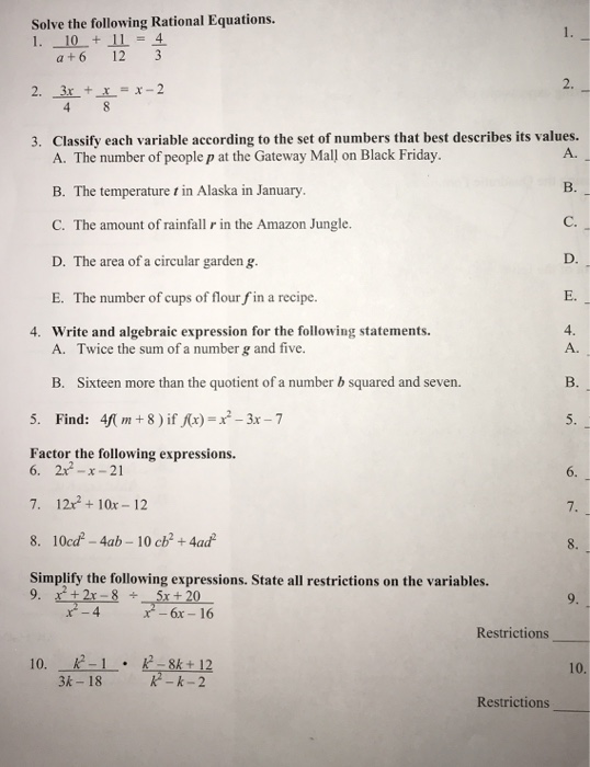 Solved Solve the following Rational Equations. a+6 12 3 3. | Chegg.com