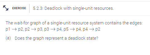 Solved 5.2.3: Deadlock with single-unit resources. The | Chegg.com