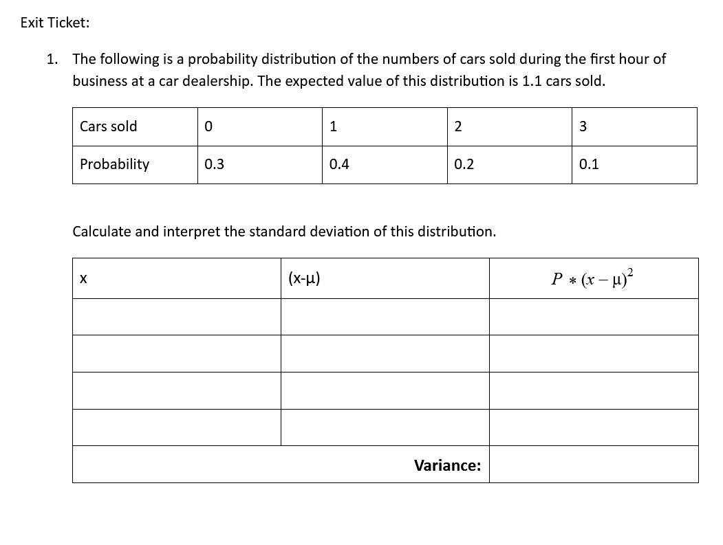 Solved Exit Ticket: 1. The following is a probability | Chegg.com