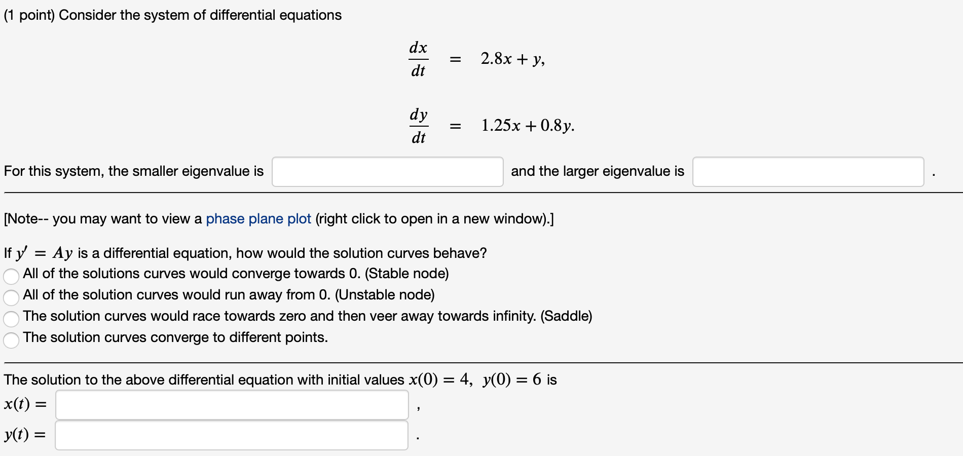 Solved (1 point) Consider the system of differential | Chegg.com