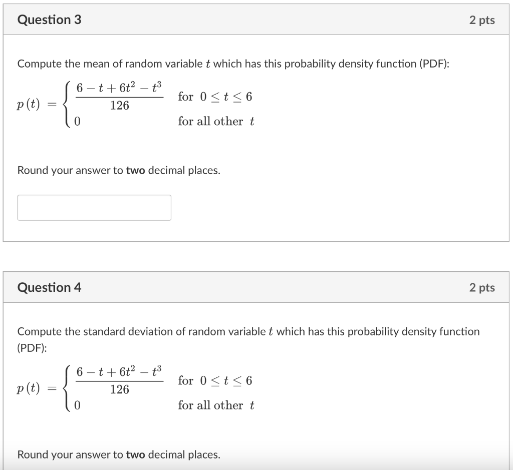 Solved Compute the mean of random variable t which has this | Chegg.com