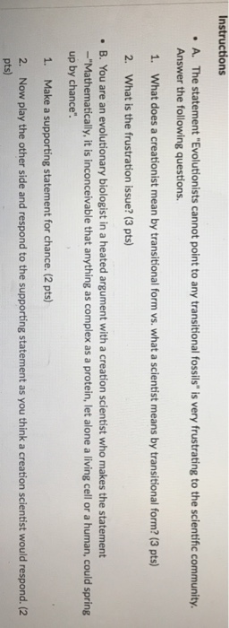 Instructions .A. The statement "Evolutionists cannot | Chegg.com
