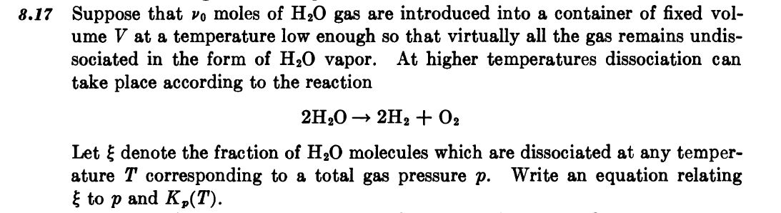 Solved 8.17 Suppose that vo moles of H20 gas are introduced | Chegg.com